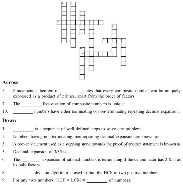 Easy Maths Crossword Puzzles With Answers For Class 9 On Polynomials 