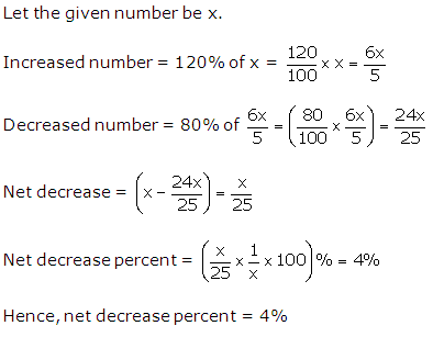 A number is increased by 20% and then decreased by 20%. Find the net ...