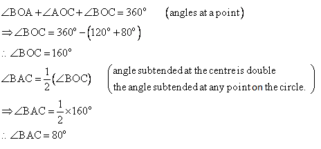 In the figure A, B and C are three points on a circle such that the angles subtended by the ...