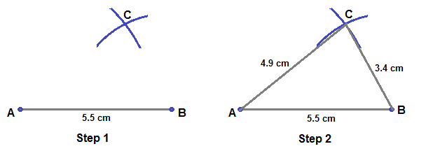 Using Ruler And Compass Construct A Triangle Abc In Which Ab 55cm Bc 34cm And Ca 49cm 1 Locus Of 